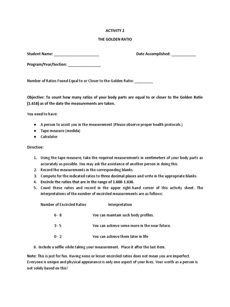 SPOC ACTIVITY 2 Golden Ratio | PDF | Ratio
