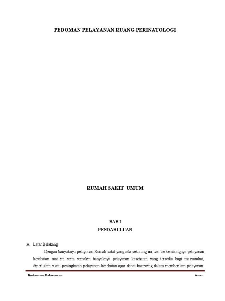 Pedoman Pelayanan Ruang Perinatologi Rsu | PDF