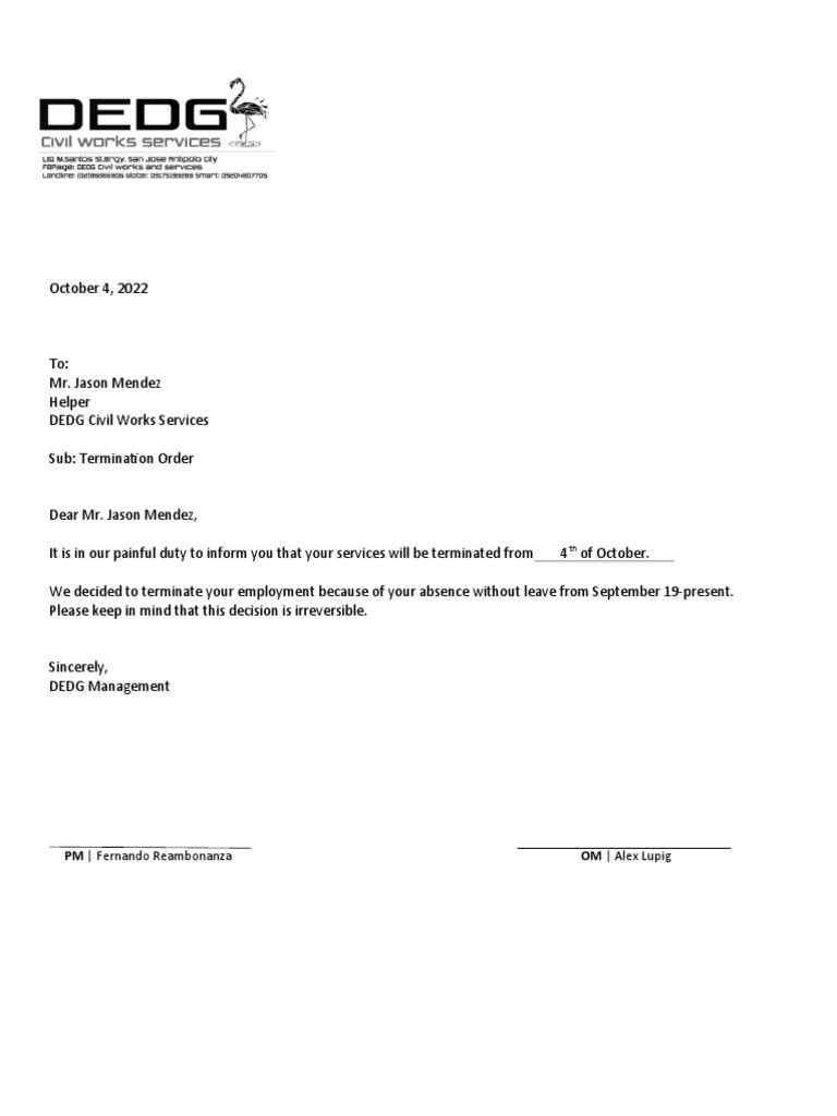 AWOL TERMINATION LETTER | PDF