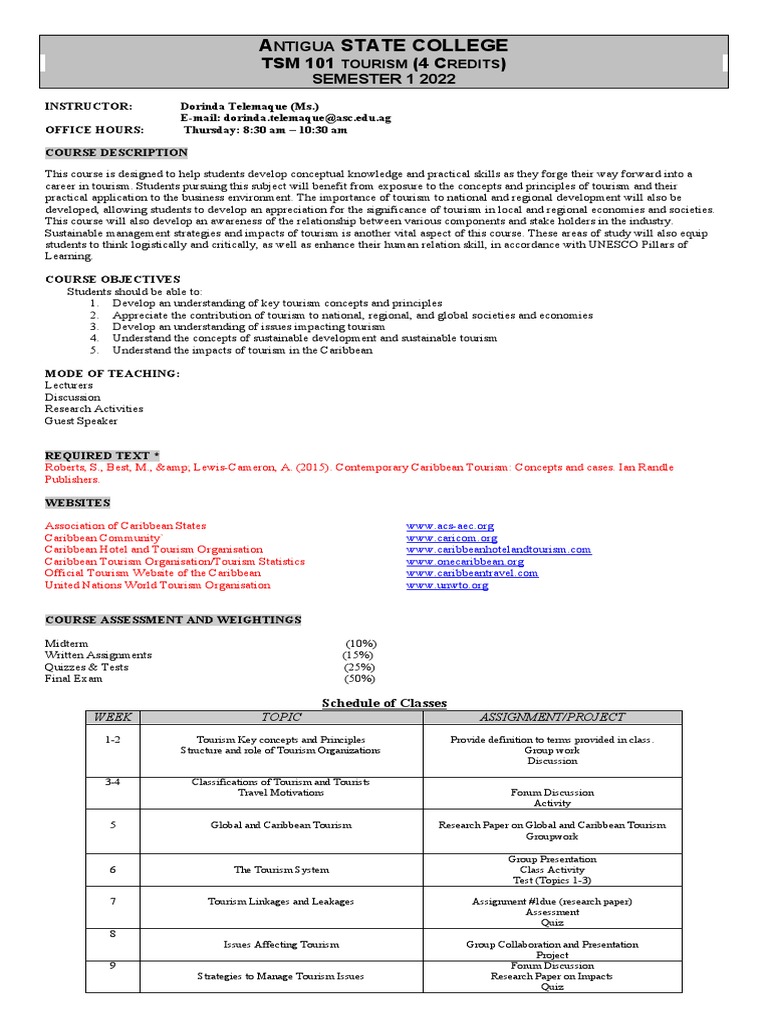 TSM 101 Course Outline (2022) | PDF | Tourism | Sustainability