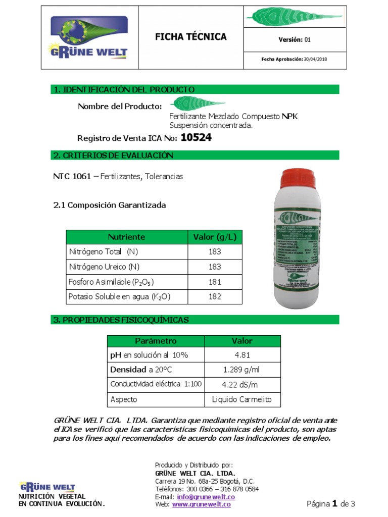 Ficha Tecnica FOLLAJE | PDF | Fertilizante | Nutrición Vegetal