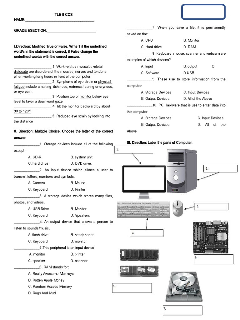 Tle 9 Ccs Quiz Pdf Inputoutput Computer Data Storage 0930