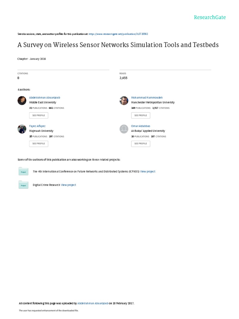 Survey of WSN Simulation Tools | PDF | Wireless Sensor Network | Simulation