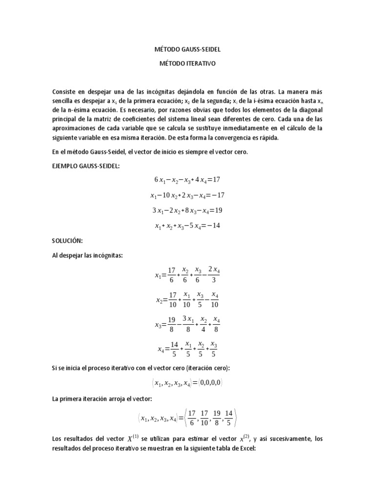 Gauss Seidel | PDF | Ecuaciones | Sistema de ecuaciones lineales