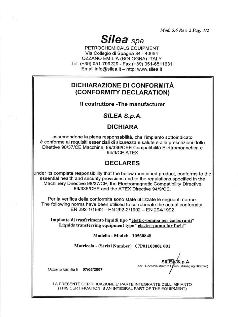 Silea S.P.A Pumping Unit User Manual | PDF