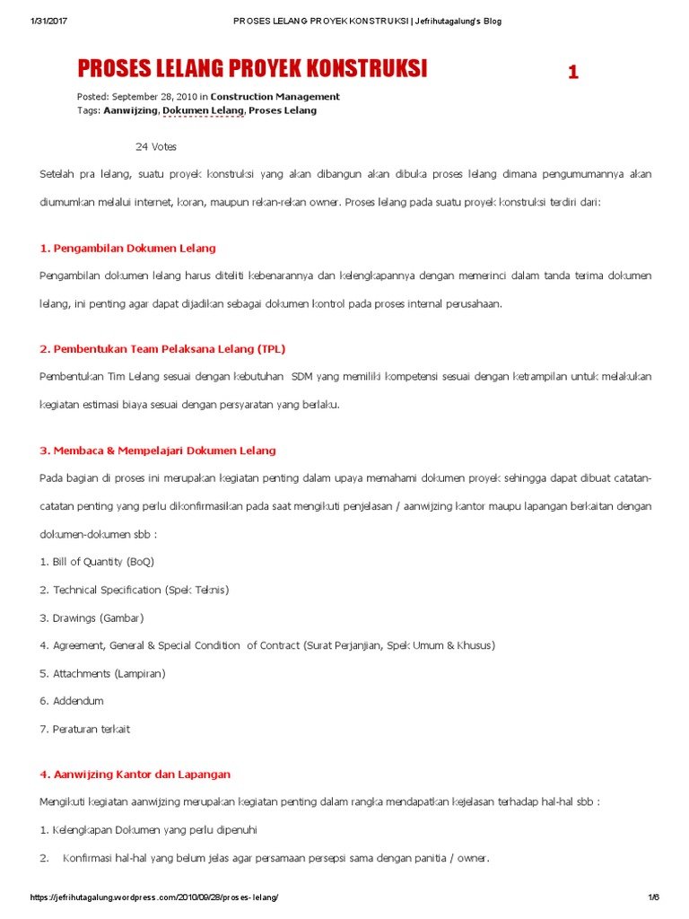 PROSES LELANG PROYEK KONSTRUKSI - Jefrihutagalung - S Blog | PDF
