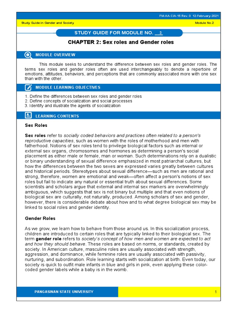 GEE2 Module 2 - Sex and Gender Roles | PDF | Gender Role | Socialization