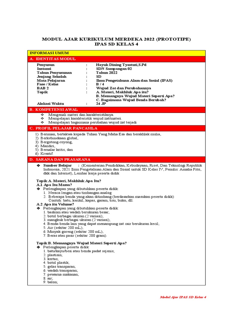 Modul Ajar IPAS BAB 2 KELAS 4 | PDF