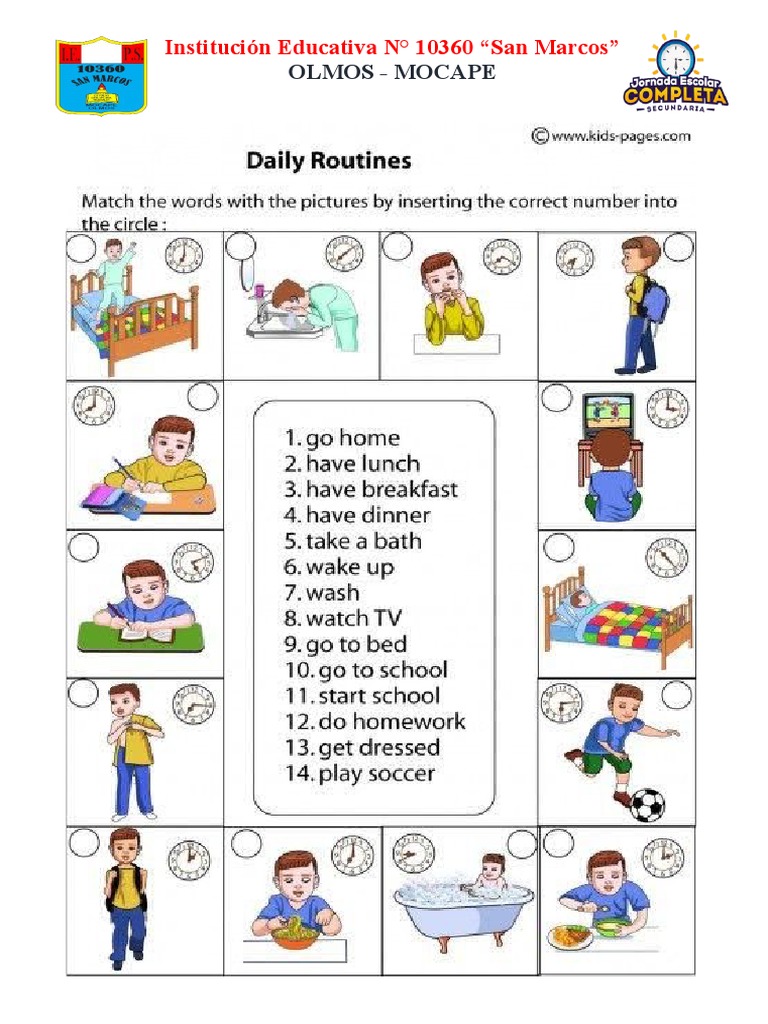 daily routine worksheet | PDF