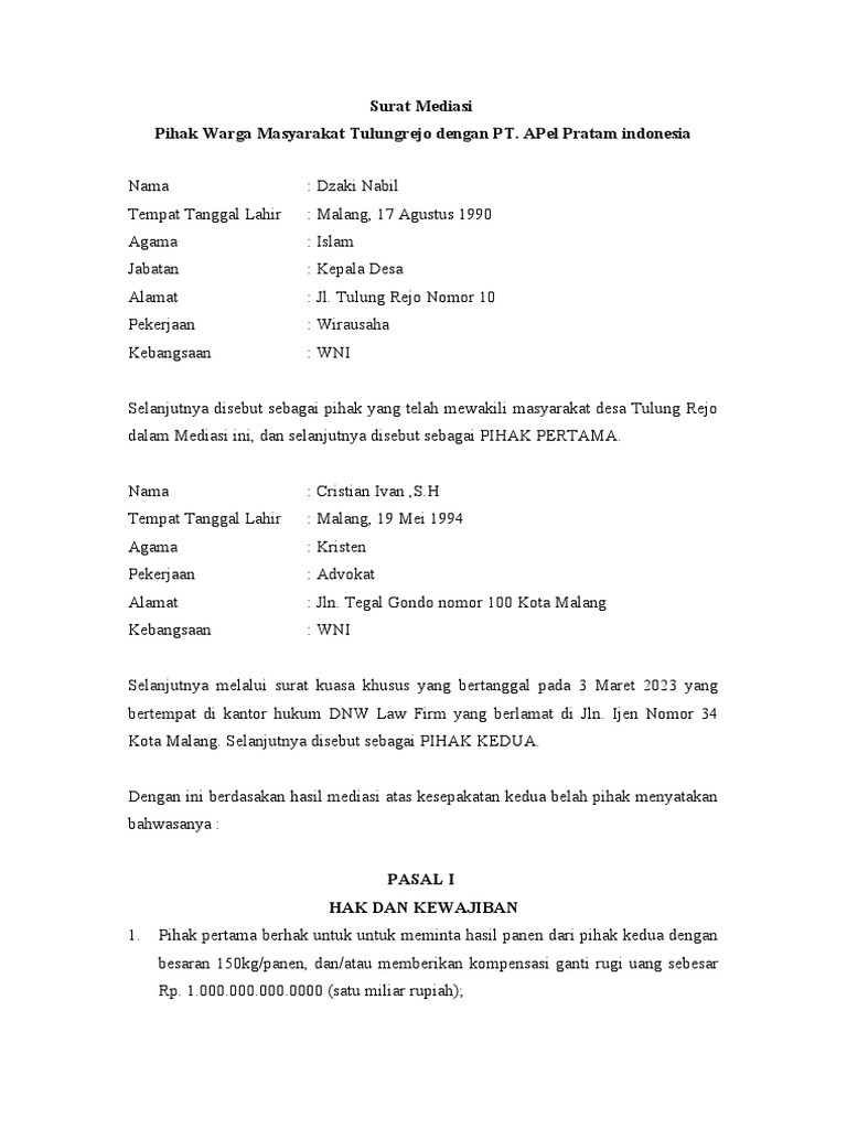 Contoh Surat Mediasi | PDF