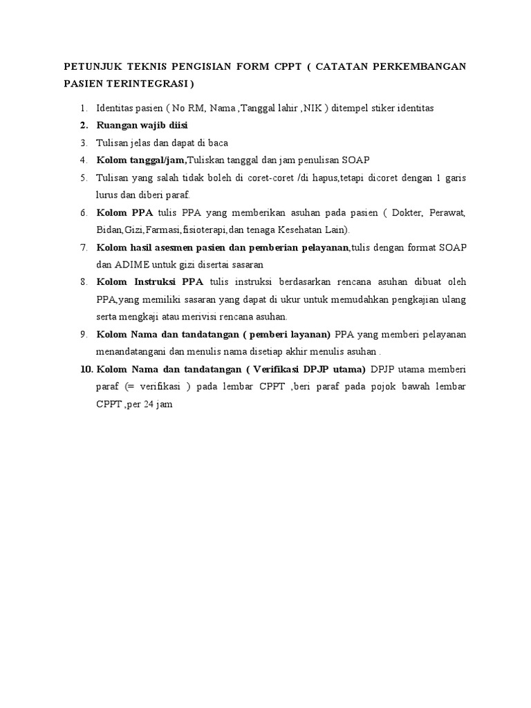 Petunjuk Teknis Pengisian Form CPPT | PDF