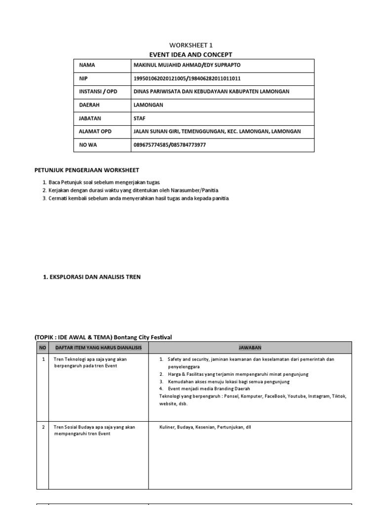 Ide Dan Konsep Event - Lembar Kerja | PDF