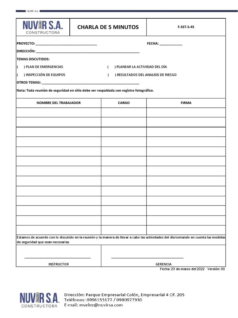 Charla de 5 Minutos | PDF