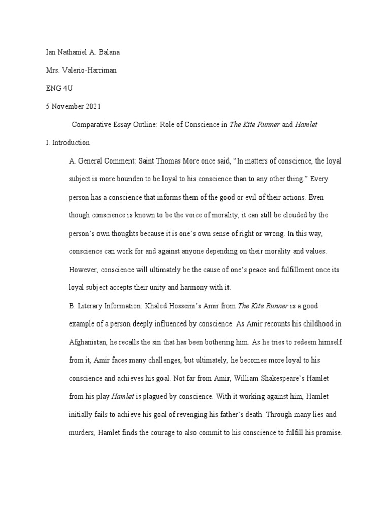 Comparative Essay Outline (Hamlet Vs Kite Runner) | PDF | Conscience ...