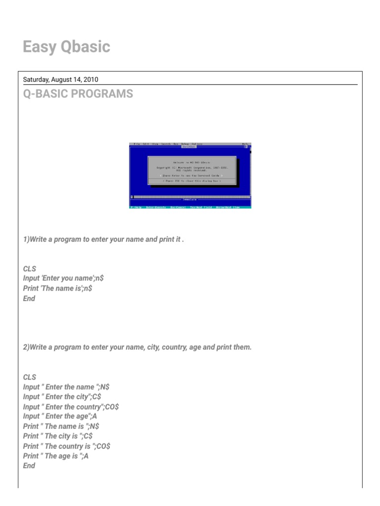 Easy Qbasic - Q-BASIC PROGRAMS | PDF | Area | Length