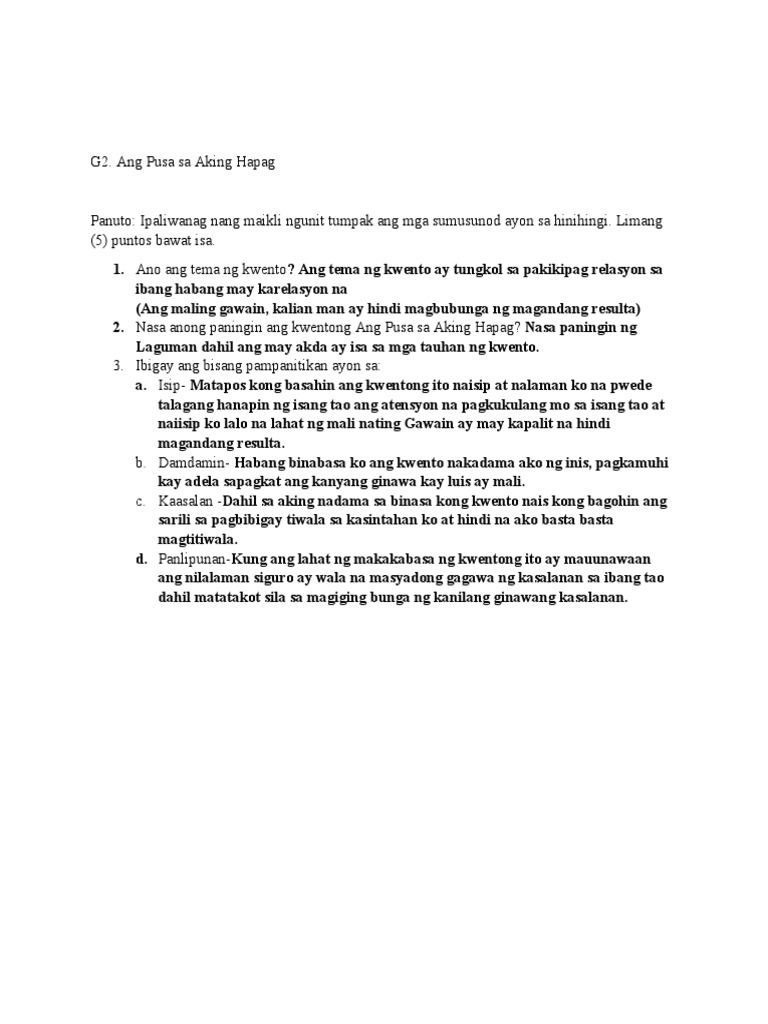 G2. Ang Pusa Sa Aking Hapag | PDF