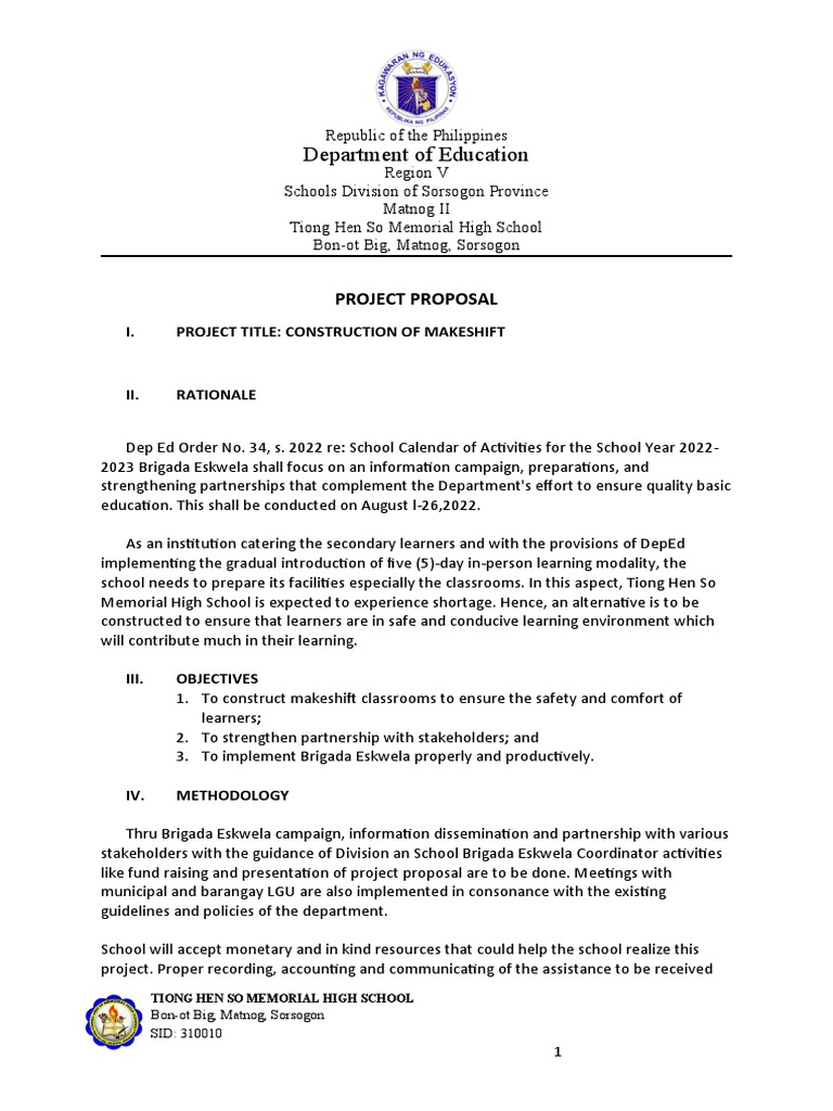 Makeshift Classroom Construction Proposal | PDF | Learning