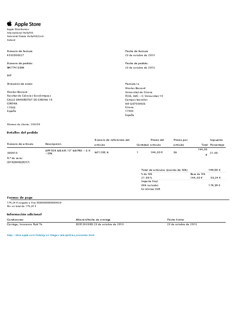 Factura Apple Care PDF | PDF | Contabilidad | Documentos empresariales