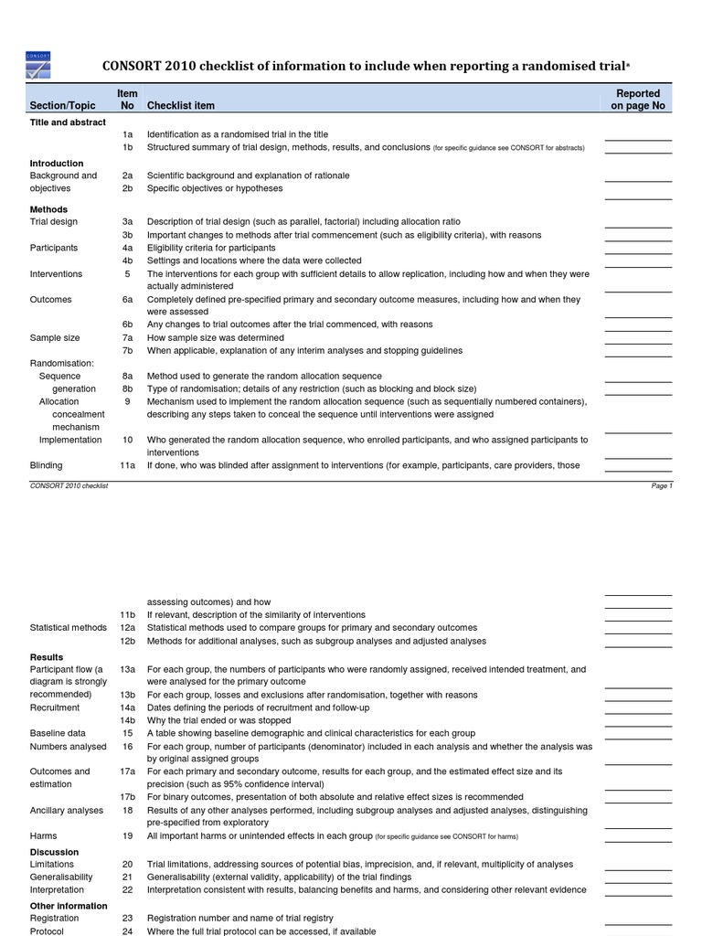 2965 CONSORT+2010+Checklist[1] | Randomized Controlled Trial | Effect Size
