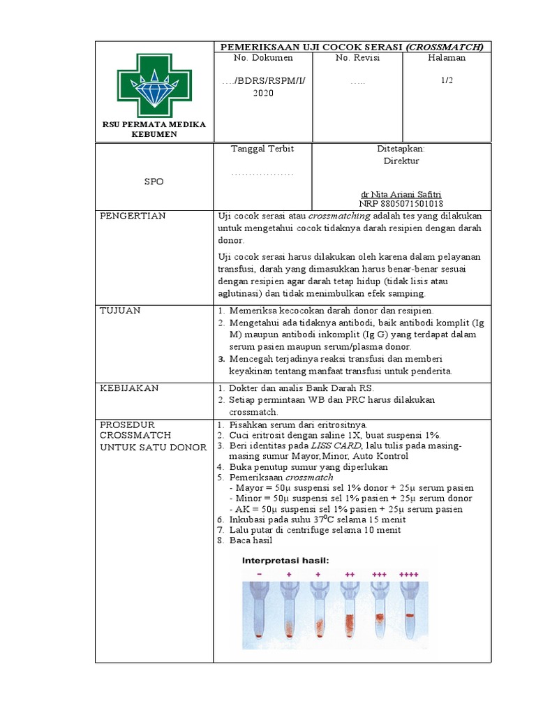 SPO Pemeriksaan Crossmatch | PDF