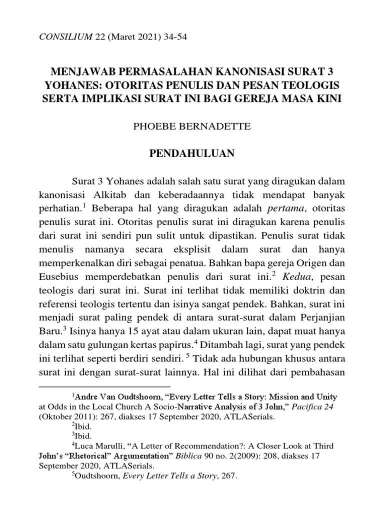 Menjawab Permasalahan Kanonisasi Surat 3 Yohanes - Otoritas Penulis Dan ...