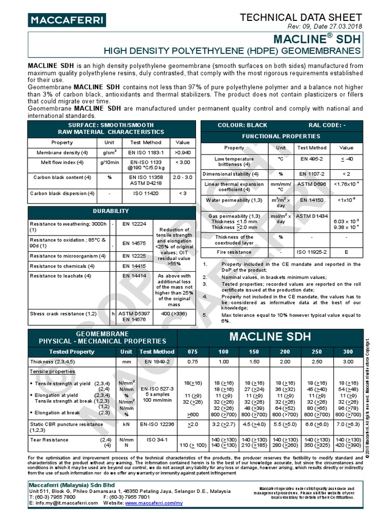 TDS-MY-MACLINE SDH, Mar2018 | PDF | Polyethylene | Chemistry