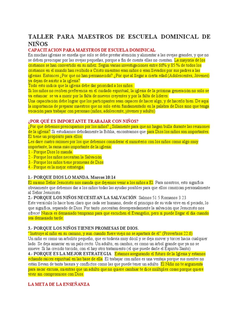 Taller para Maestros de Escuela Dominical de Niños | PDF