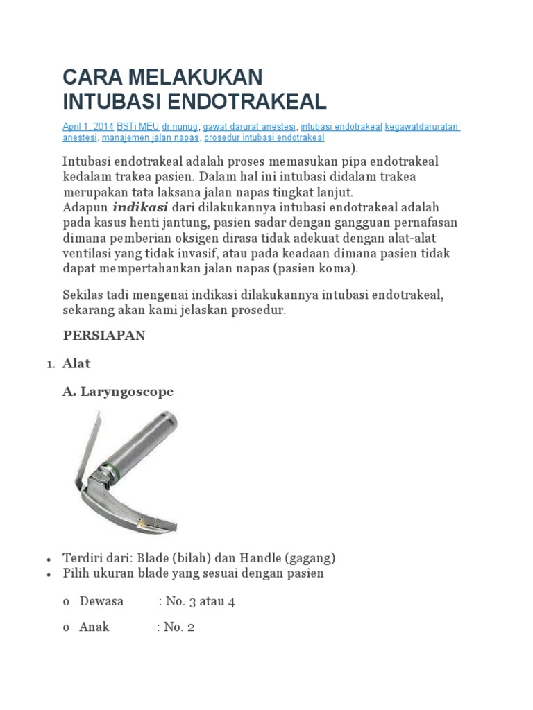 Cara Melakukan Intubasi | PDF
