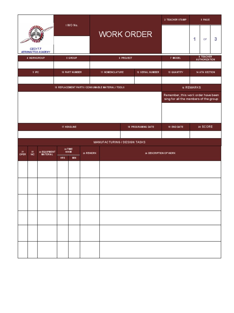 Work Order A-1 Blanco Aeronáutica | PDF