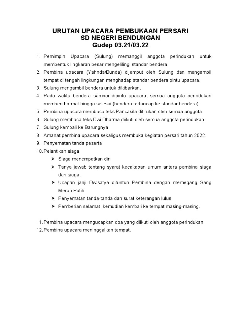 Urutan Upacara Persari | PDF | Karier & Perkembangan