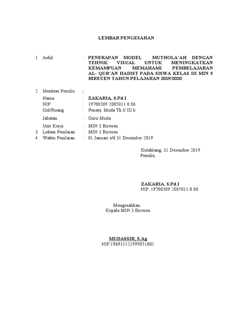 Contoh LEMBAR PENGESAHAN | PDF