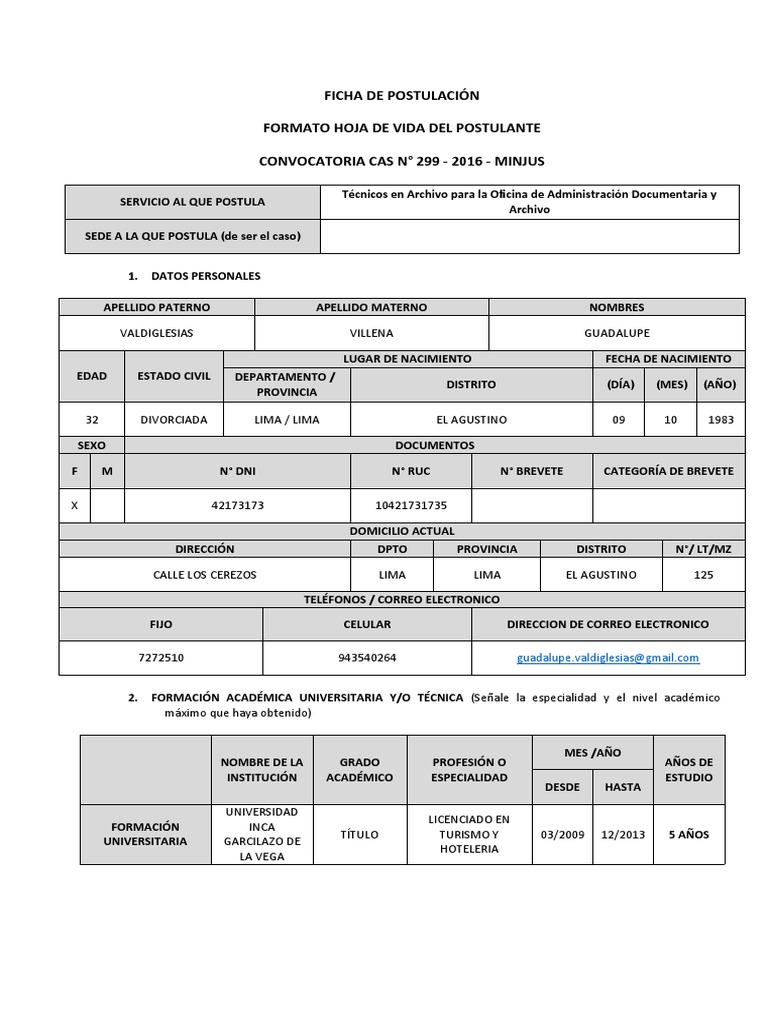 Ficha de Postulación | PDF