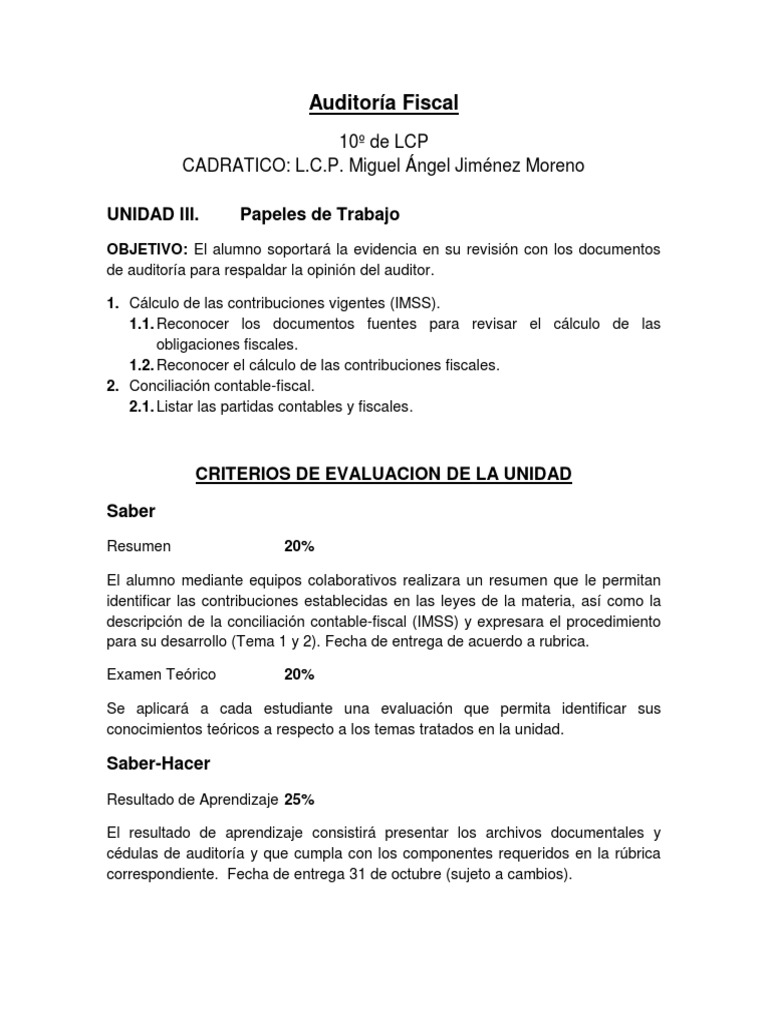 Contenido Tematico Uiii | PDF | Auditoría | Evaluación