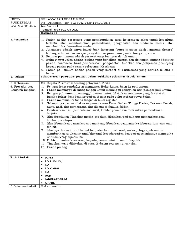 Sop PELAYANAN POLI UMUM | PDF