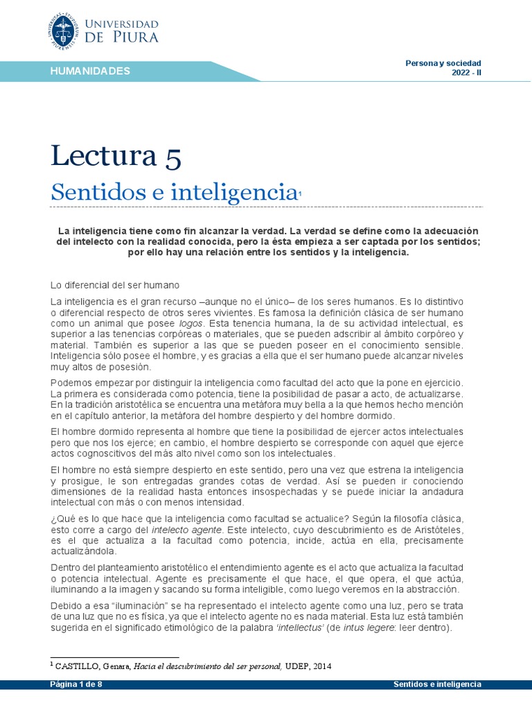 Separata 5 Sentidos e Inteligencia | PDF | Comprensión | Conocimiento