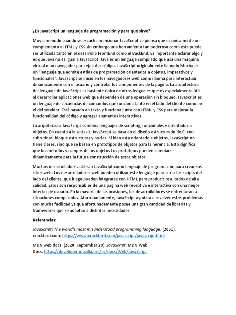 Es JavaScript Un Lenguaje de Programación y para Qué Sirve | PDF ... Es JavaScript Un Lenguaje de Programación y para Qué Sirve | PDF ...