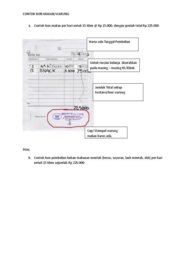 Contoh Bon Makan | PDF | Pengelolaan Keuangan & Uang