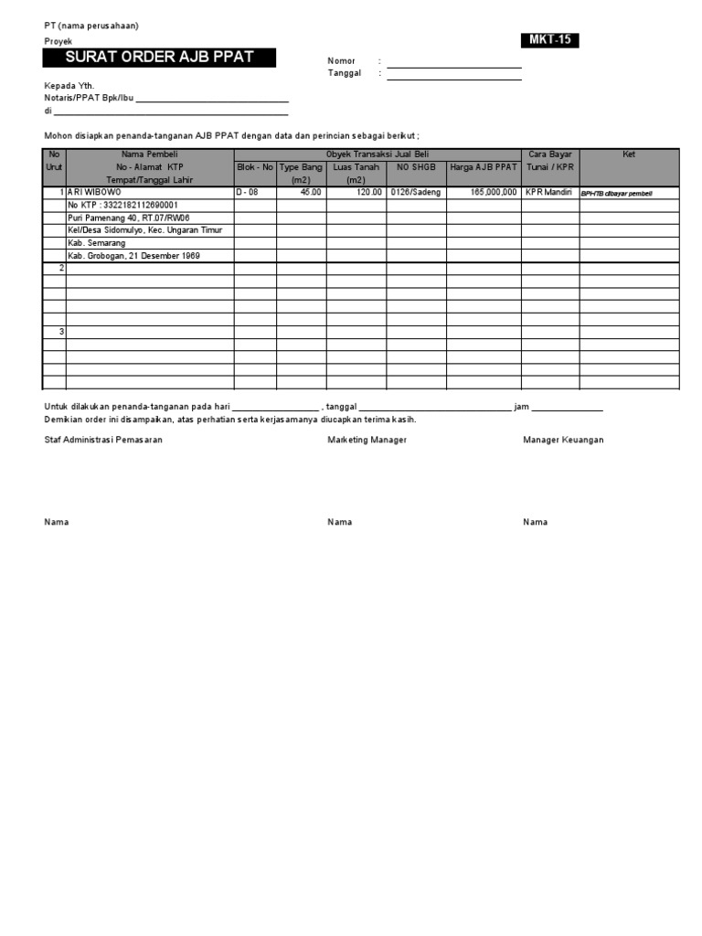 MKT-15 Surat Order AJB PPAT | PDF