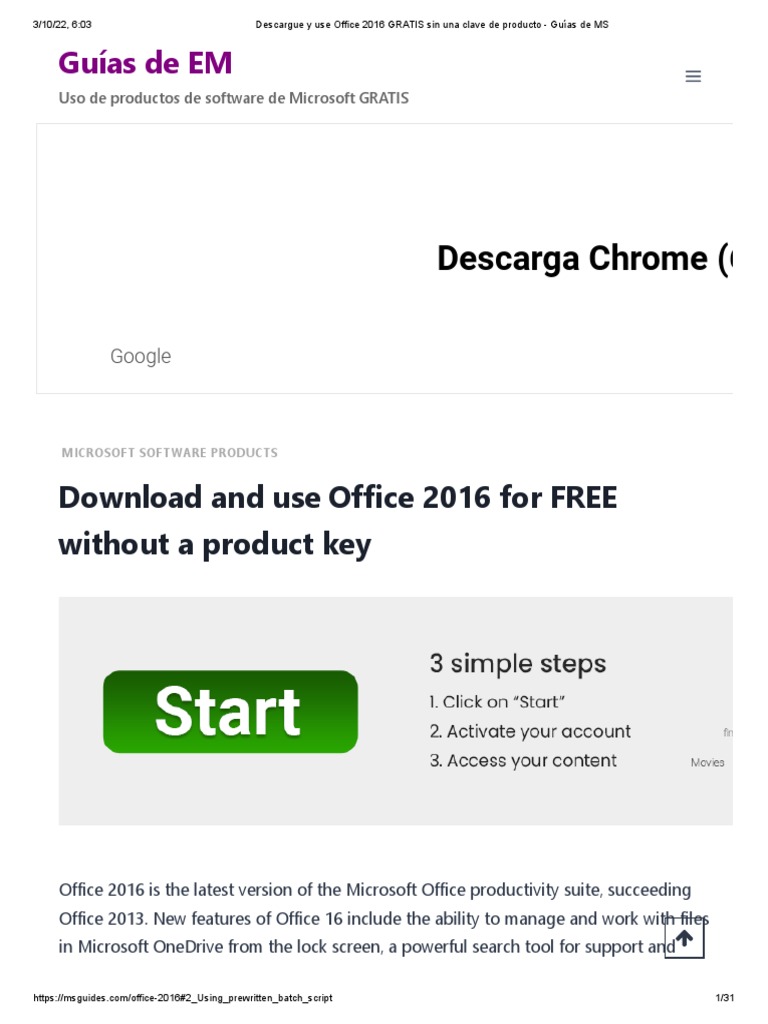 Descargue y Use Office 2016 GRATIS Sin Una Clave de Producto - Guías de MS | Download Free PDF ...