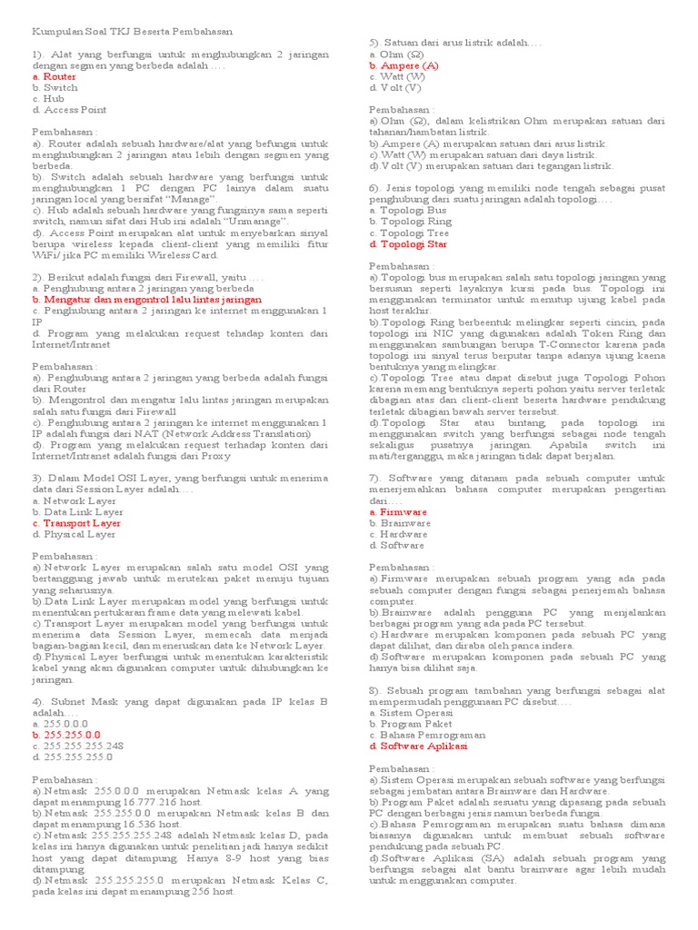 Kumpulan Soal TKJ Beserta Pembahasan | PDF