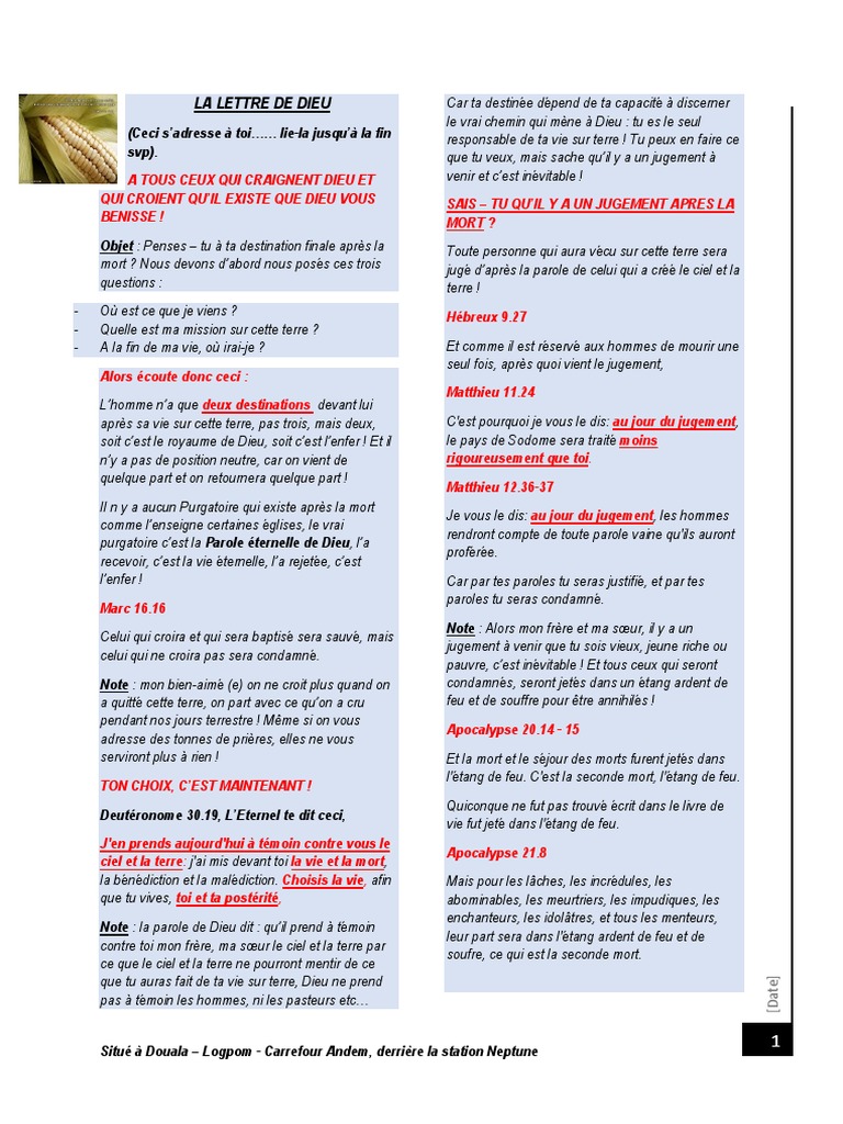 Lettre de Dieu : Choix et Jugement Final | PDF | Jésus | Église chrétienne