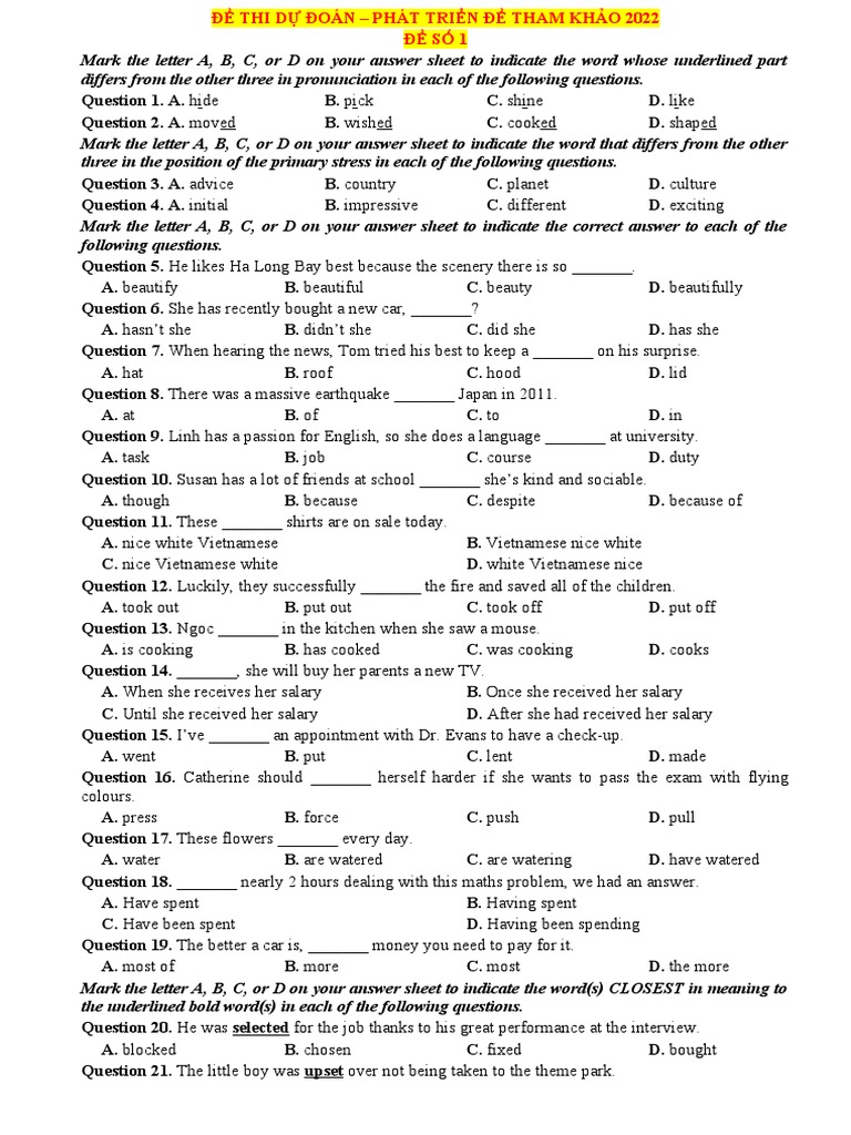 English Exam Practice 2022 | PDF
