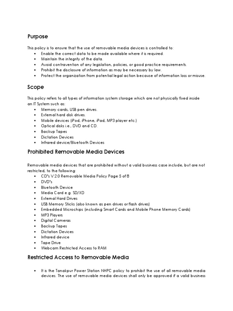 Removable Media Policy | PDF