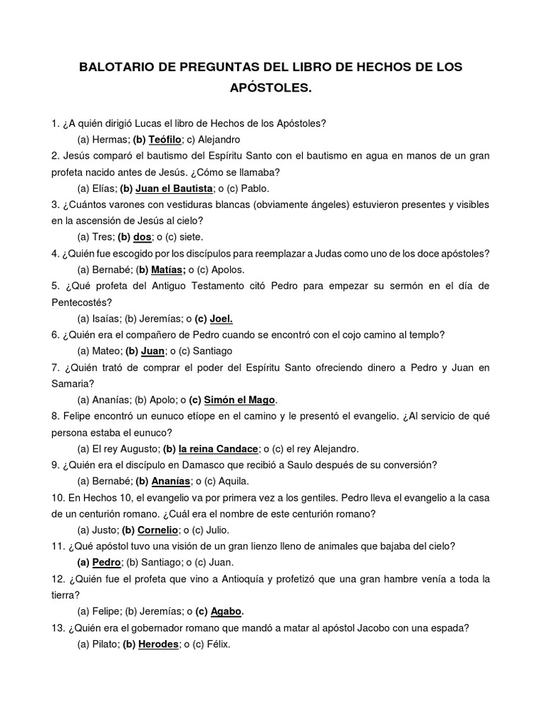 Balotario de Preguntas Del Libro de Hechos de Los Apóstoles | Descargar gratis PDF | Pablo el ...