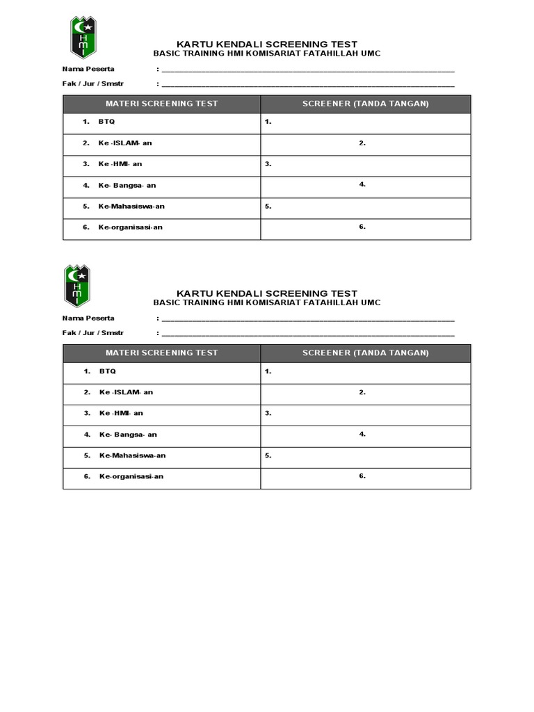Kartu Kendali Screening Test | PDF