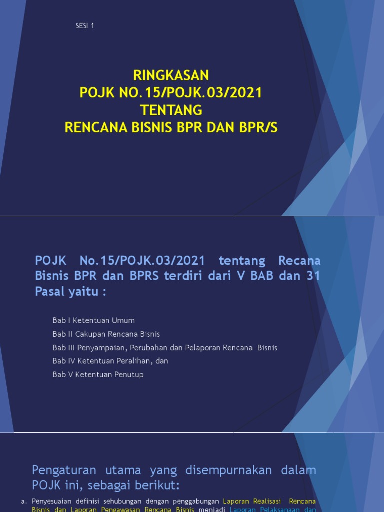 1.ringkasan Pojk Tentang RBB BPR - BPRS | PDF
