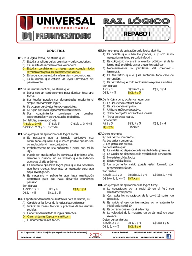 RL-R21A-01 (Repaso I) MR | PDF | Lógica | Proposición