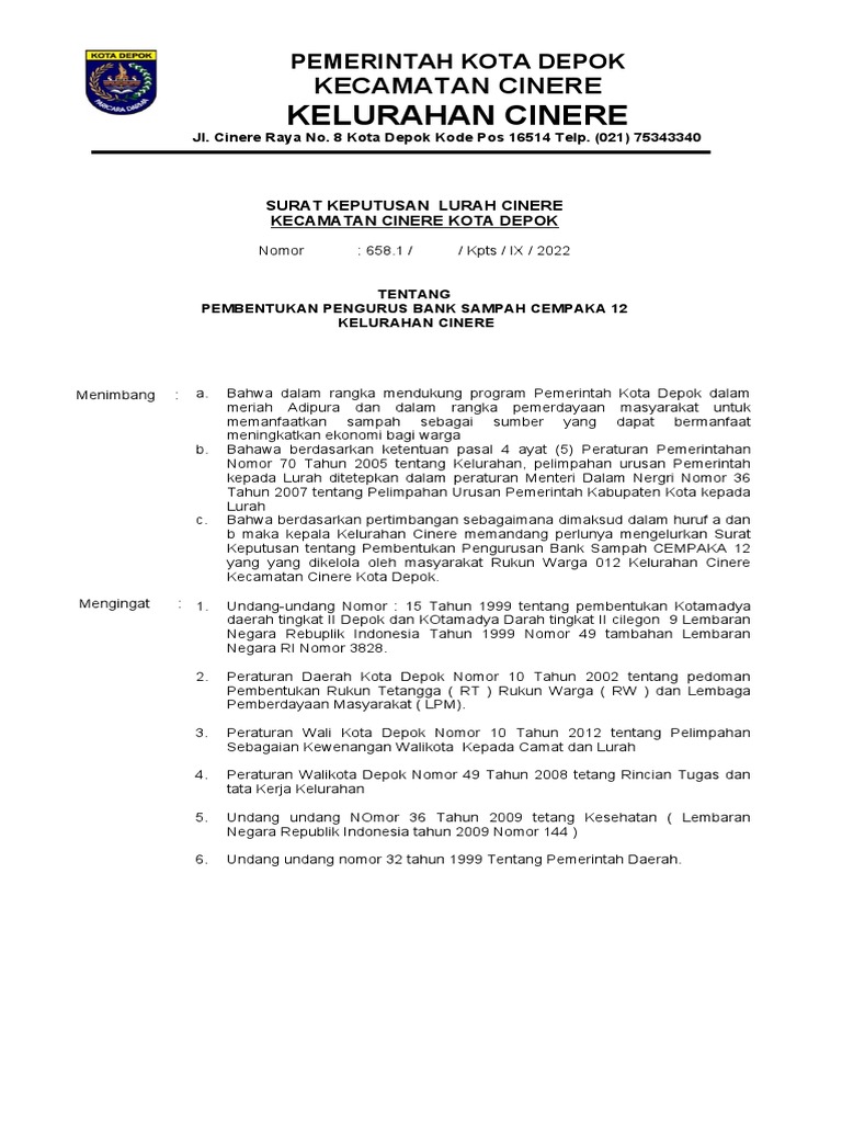 SK Bank Sampah Cempaka | PDF | Griya & Taman