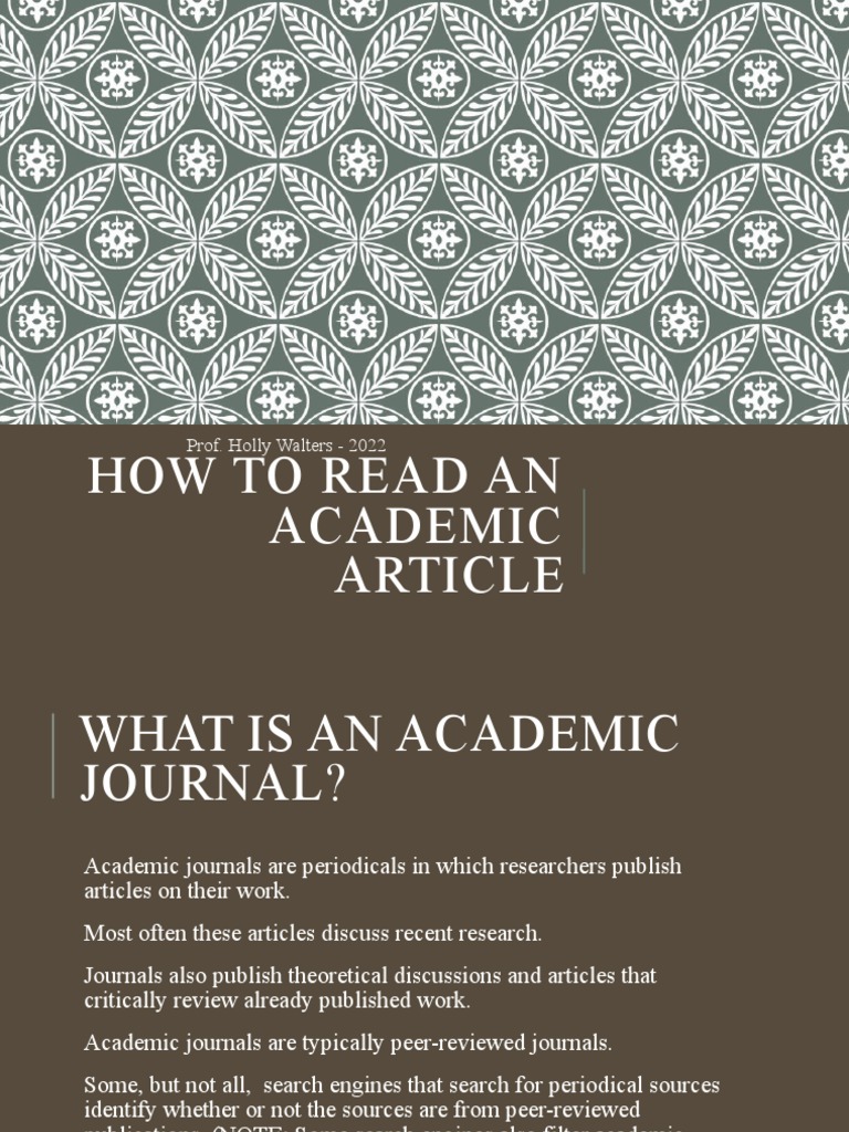 How To Read An Academic Article - Walters | PDF | Academic Journal ...