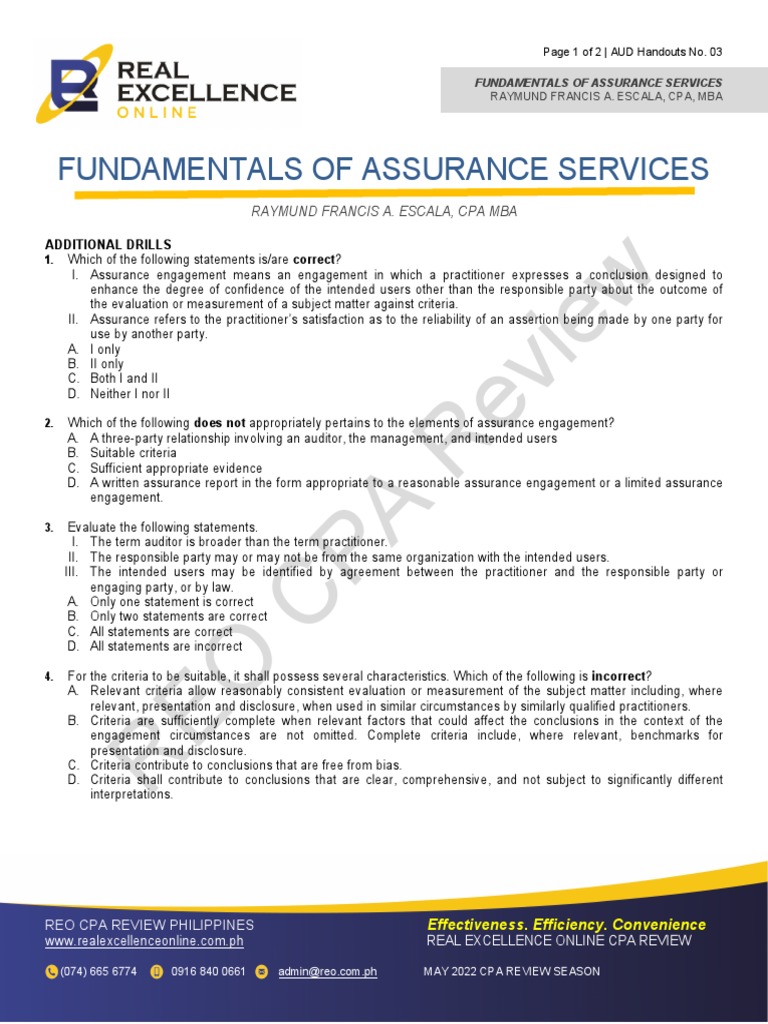03 Fundamentals of Assurance Services - Additional Drills | PDF